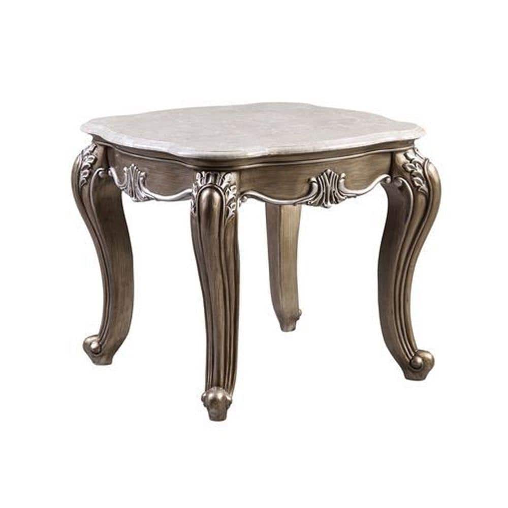 Benjara 28 in. Gold Other Marble End Table with Queen Anne Legs ...