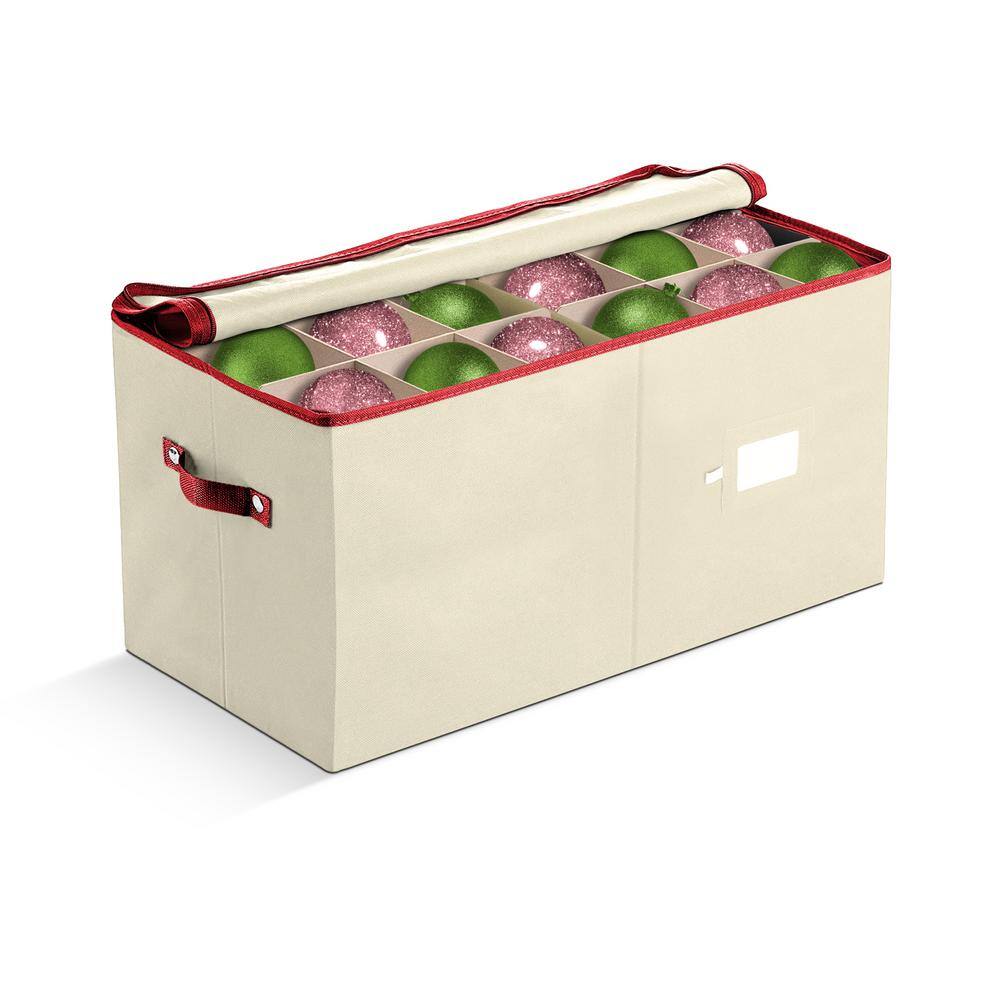 OSTO 24 in. Off-White/Ivory Non-Woven Fabric Ornament Storage Box 54 ...