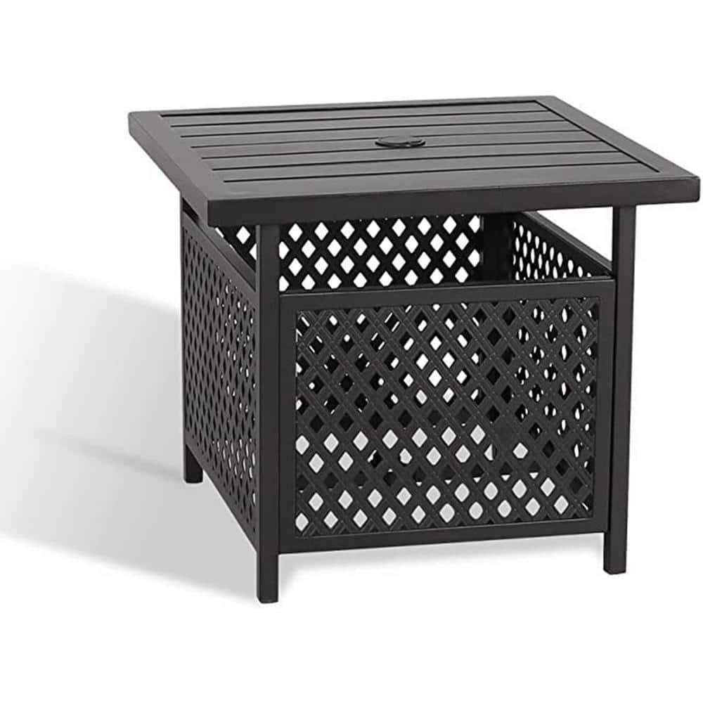 URTR Modern Black Accent Square Metal Outdoor Side Table with Umbrella ...
