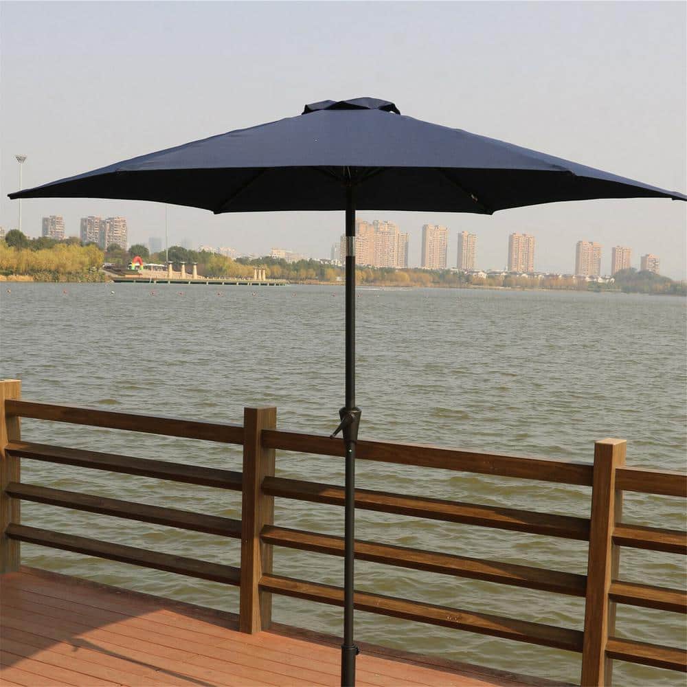 AUTMOON 9 ft. Patio Market Umbrella With Carry Bag, Navy Blue W65690322 ...