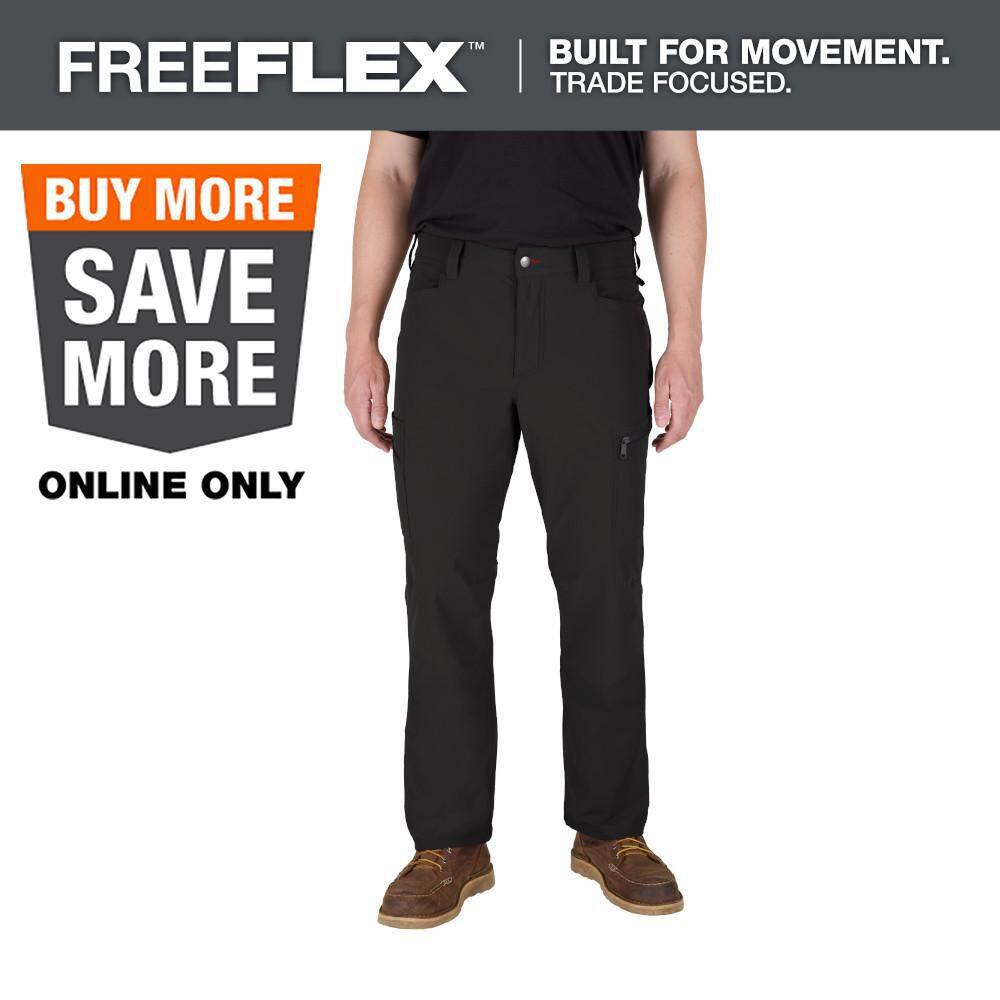 Milwaukee Men's 34 in. x 34 in. Black FREEFLEX Tech Work Pants with 7 ...
