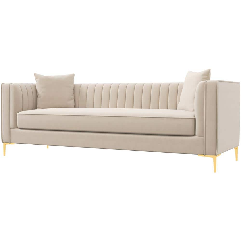 Ashcroft Furniture Co Kali 32 in. Square Arm 3-Seater Sofa in Ivory ...
