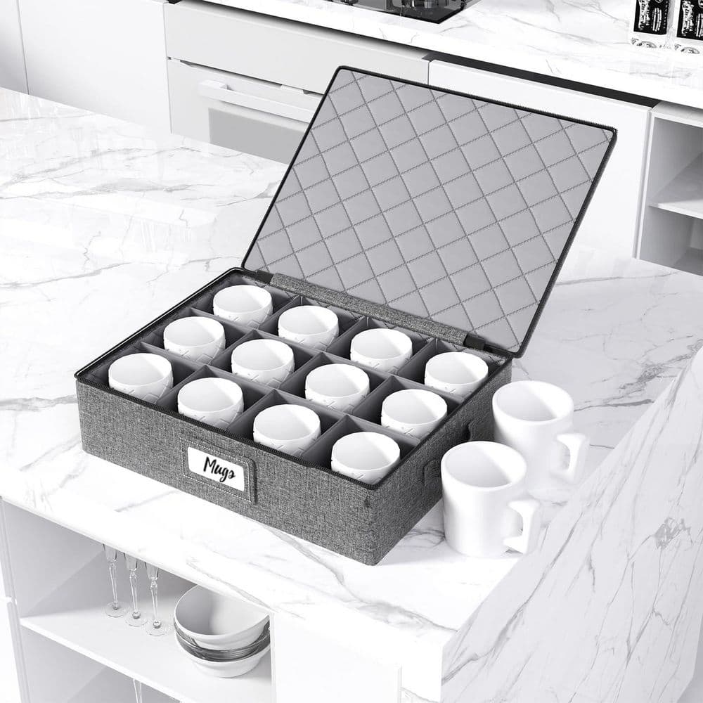 Wudkey 2-Piece Gray Stemware Organizer, Storage Box with Hard Shell and ...