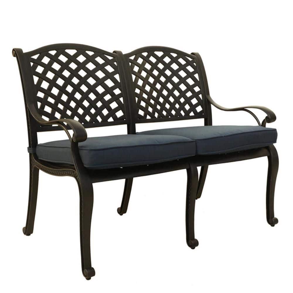Mondawe 46 in. W 2-Person Dark Black Aluminum Frame Outdoor Bench with ...