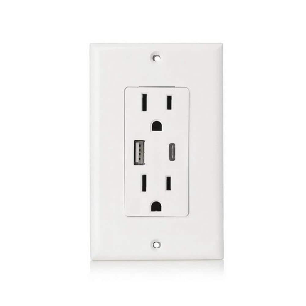 TruePower Electrical Duplex Outlet Receptacle with 2-USB Ports, 1-High ...