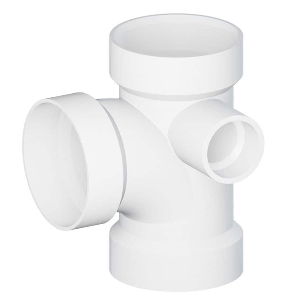PLUMBFLEX 4 x 4 x 4 x 2 in. White Rigid PVC DWV Sanitary Tee w/ Right ...