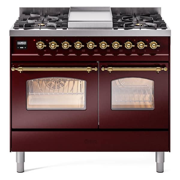ILVE Nostalgie II 40 in. 6 Burner Freestanding Double Oven Dual Fuel ...