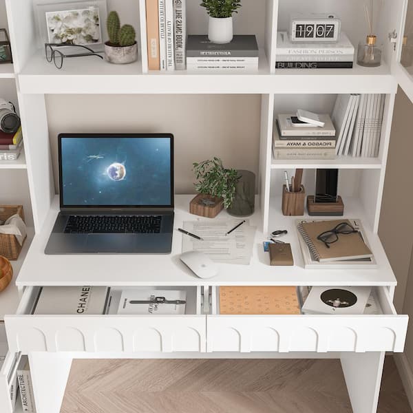 FUFU GAGA 62.4 in. W 2 in. 1 Wood Computer 79.1 High Desk White Writing 79.1 High Desk 79.1 in. Tall Bookshelf Mathis Home