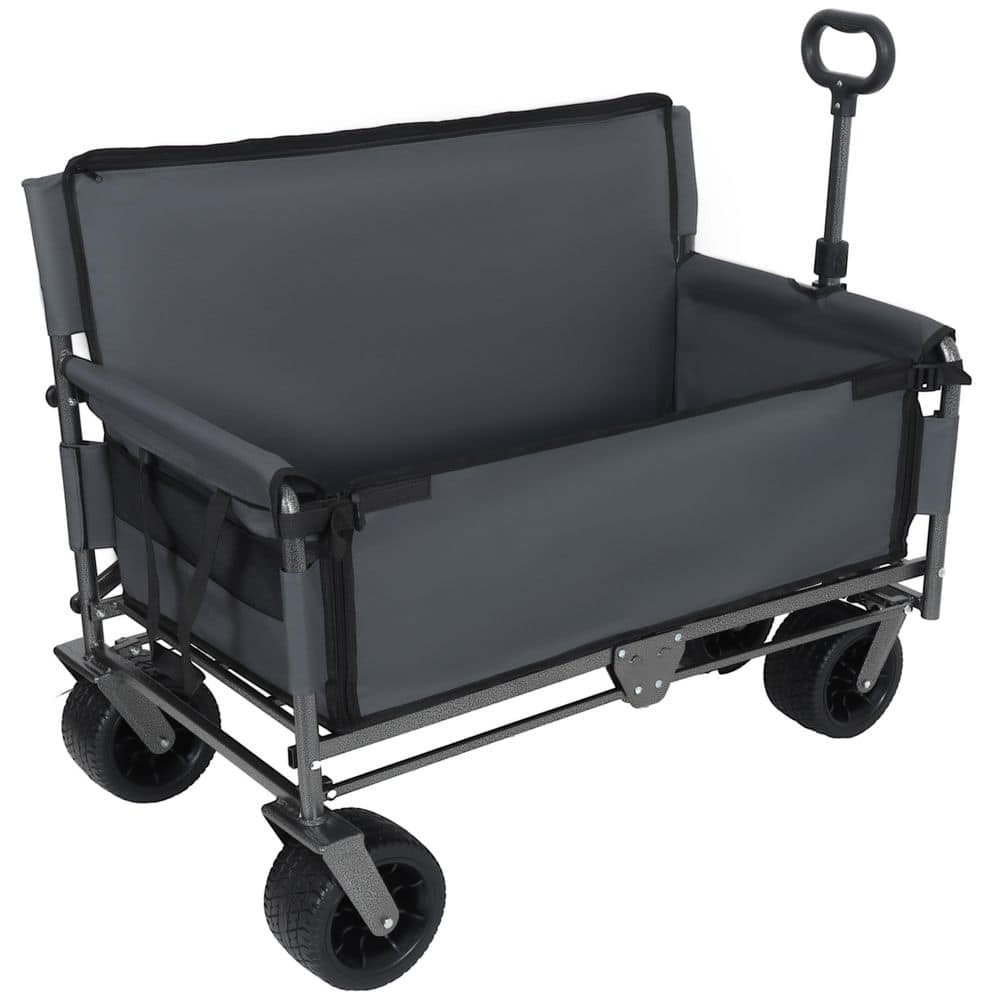 6.4 cu. ft. Gray Steel Folding Garden Cart, 500 lbs Heavy-Duty Utility ...