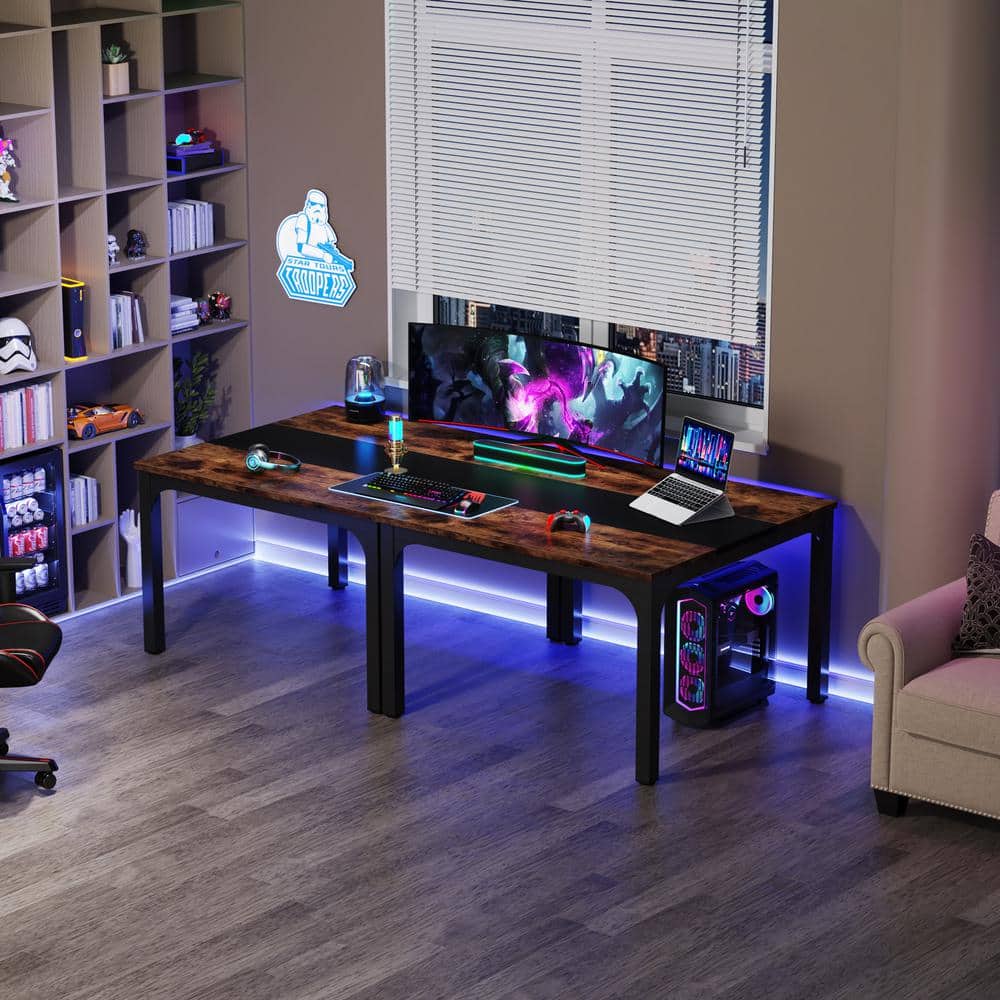 BYBLIGHT Moronia 82.66 in. Rectangular Rustic Brown Wood Computer Desk ...