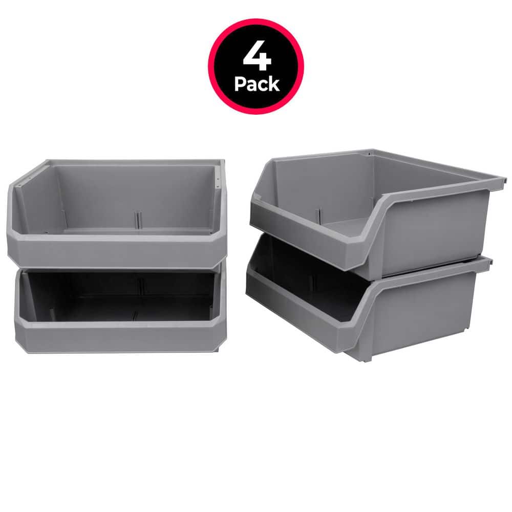 Akro-Mils Extra Large 14.75 L x 16.5 W x 7 H Grey Plastic Stackable ...