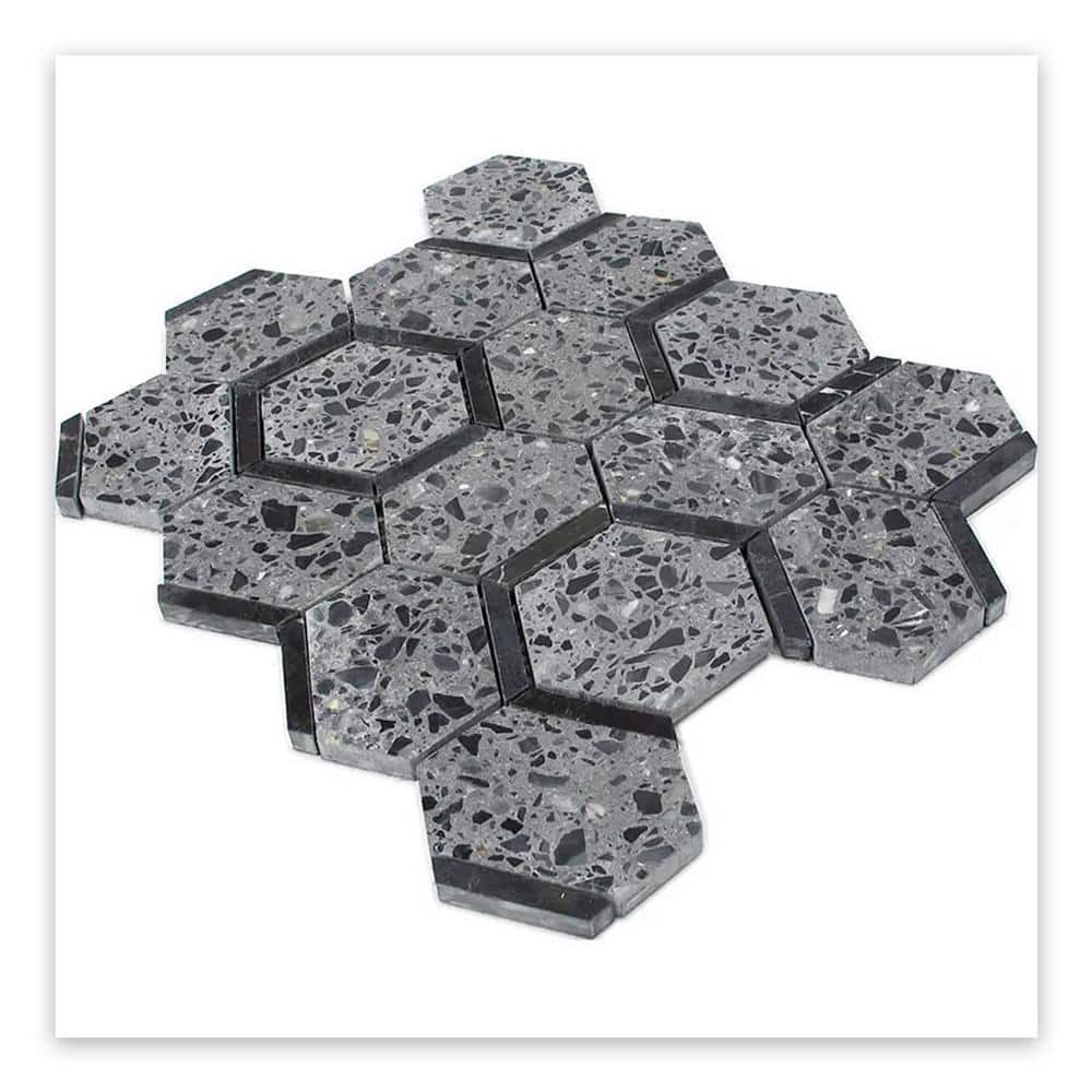 Apollo Tile Stellare 4 in. x 5 in. Honed Gray-Black Terrazzo Marble ...