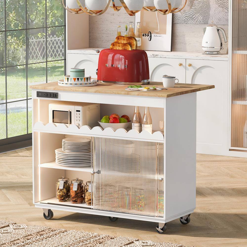 Xzkai White Wood 44 in. Kitchen Island with Outlets, Open Shelf Cai-KI-16 - The Home Depot