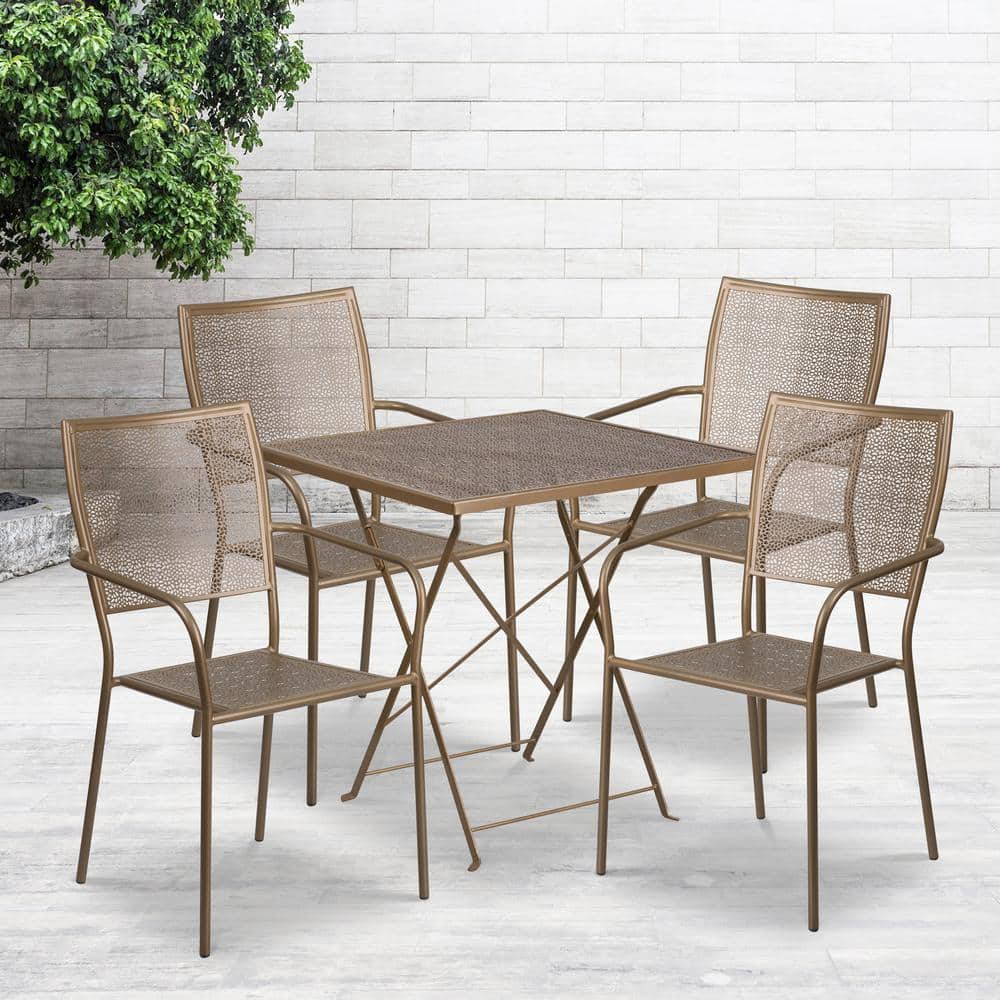 Carnegy Avenue Gold 5-Piece Metal Square Outdoor Bistro Set CGA-XU ...