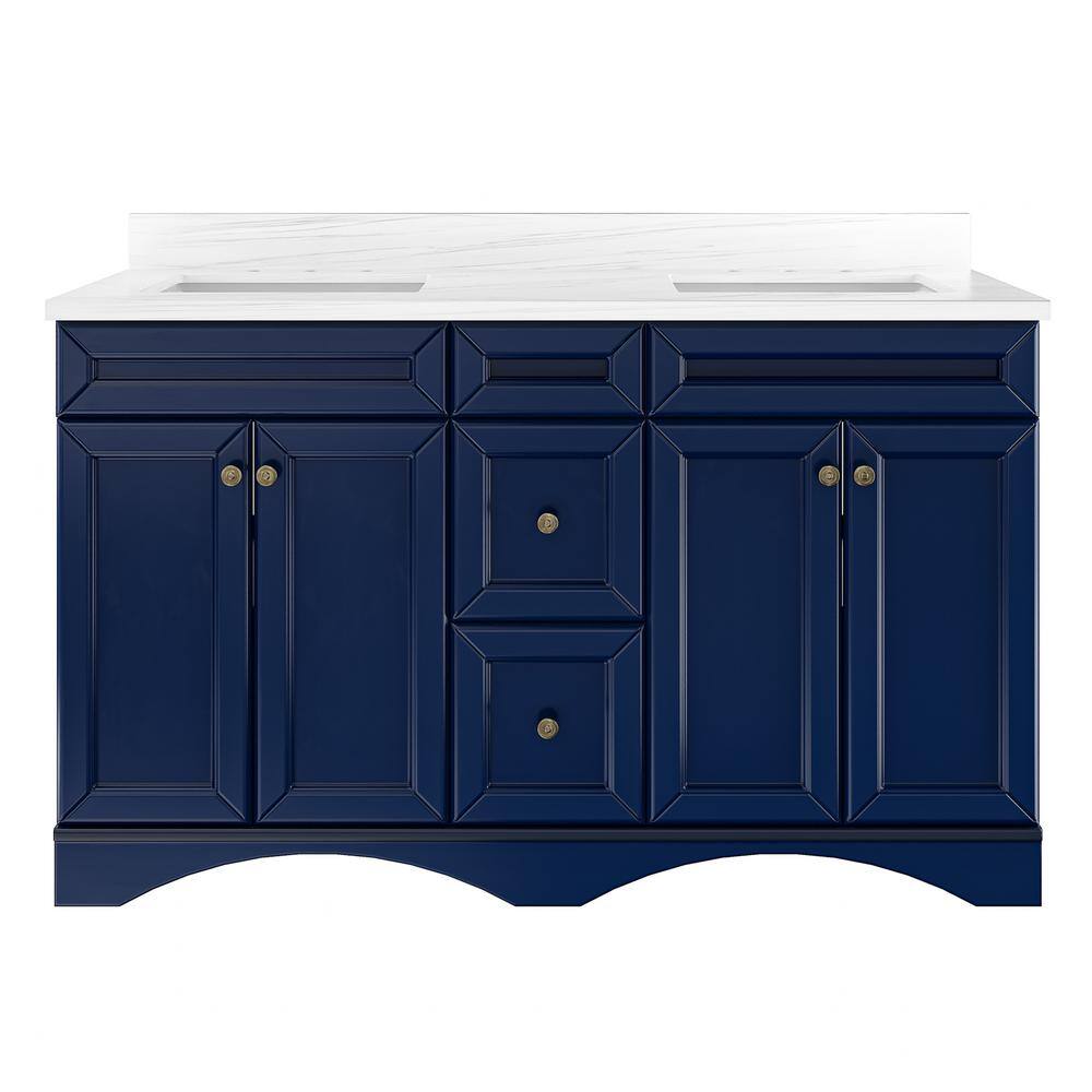 VANITYFUS Solid Wood 60 in. W x 22 in. D x 39.3 in. H Double Sinks Bath ...