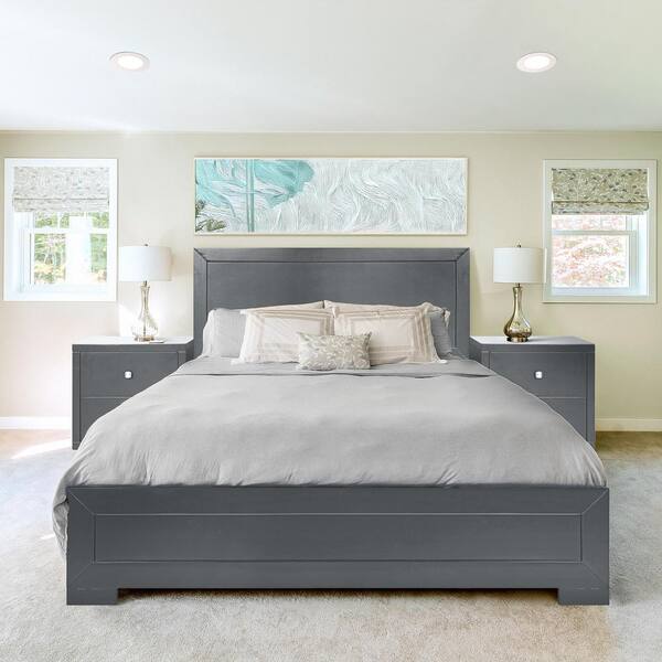 Camden Isle Oxford Gray Wood Frame Queen Size Panel Bed in Charcoal ...