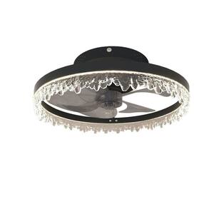 Ltemziiy 20 in. Indoor Modern Black Crystal Flush Mount Ceiling Fan ...