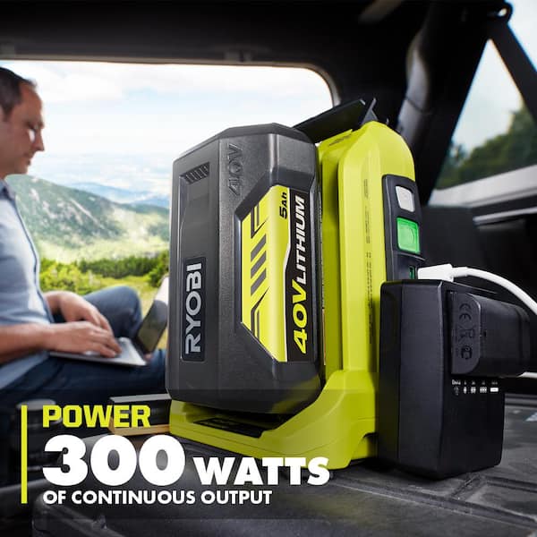 RYOBI 40V 300-Watt Portable Battery Inverter Power Source (Tool Only ...