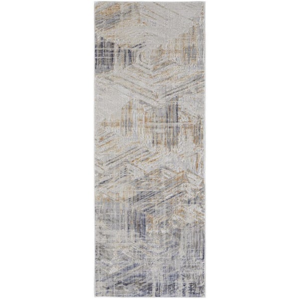 HomeRoots 3 ft. x 12 ft. Tan and Ivory and Gray Abstract Area Rug ...