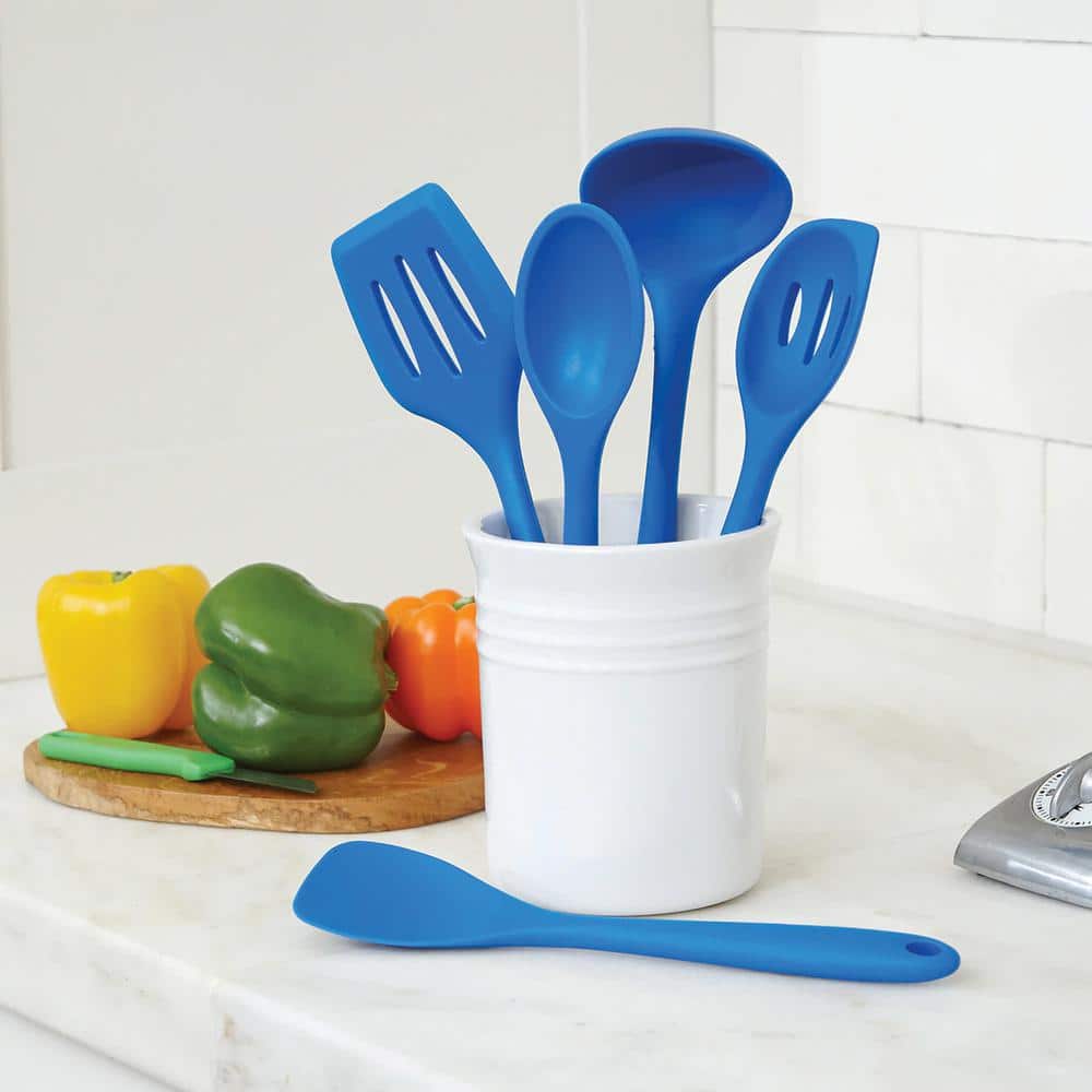 Better Houseware Blue 5-Piece Silicone Cooking Utensils (Blue) 3500/B ...
