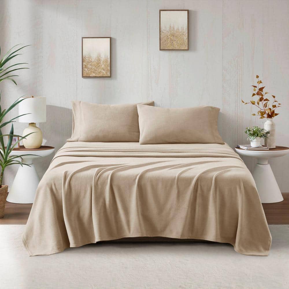 TRUE NORTH Micro Fleece 4-Piece Khaki Polyester Full Sheet Set PC20-002 - The Home Depot
