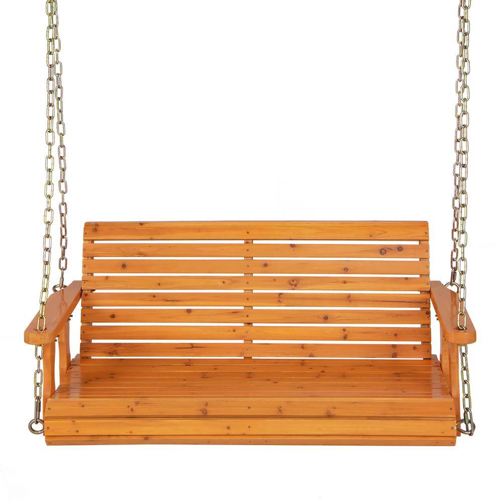 Costway 2-Person Wood Outdoor Patio Swing Patio Porch Hanging Bench ...