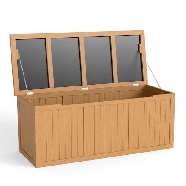 112 Gal. Light Brown Fir Wood Deck Box Outdoor Storage Container Patio ...