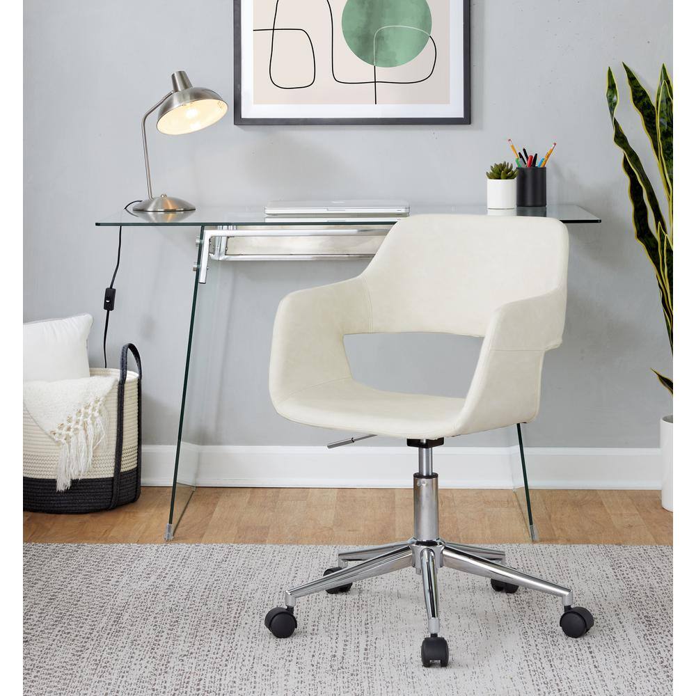 Lumisource Margarite Faux Leather Adjustable Height Task Chair in Cream ...