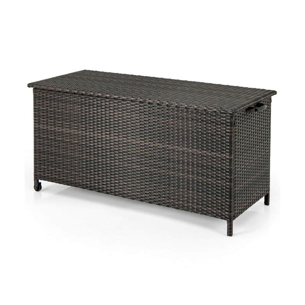 WELLFOR 85 gal. PE Rattan Deck Box with Waterproof Liner and Wheels ...