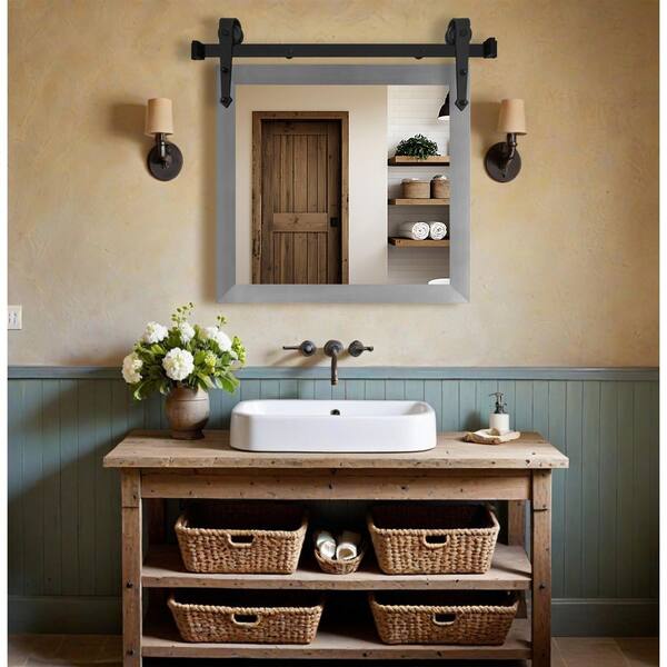 Rayne Mirrors (33 in. W x 28 in. H) Silver Modern Rustic Vertical ...