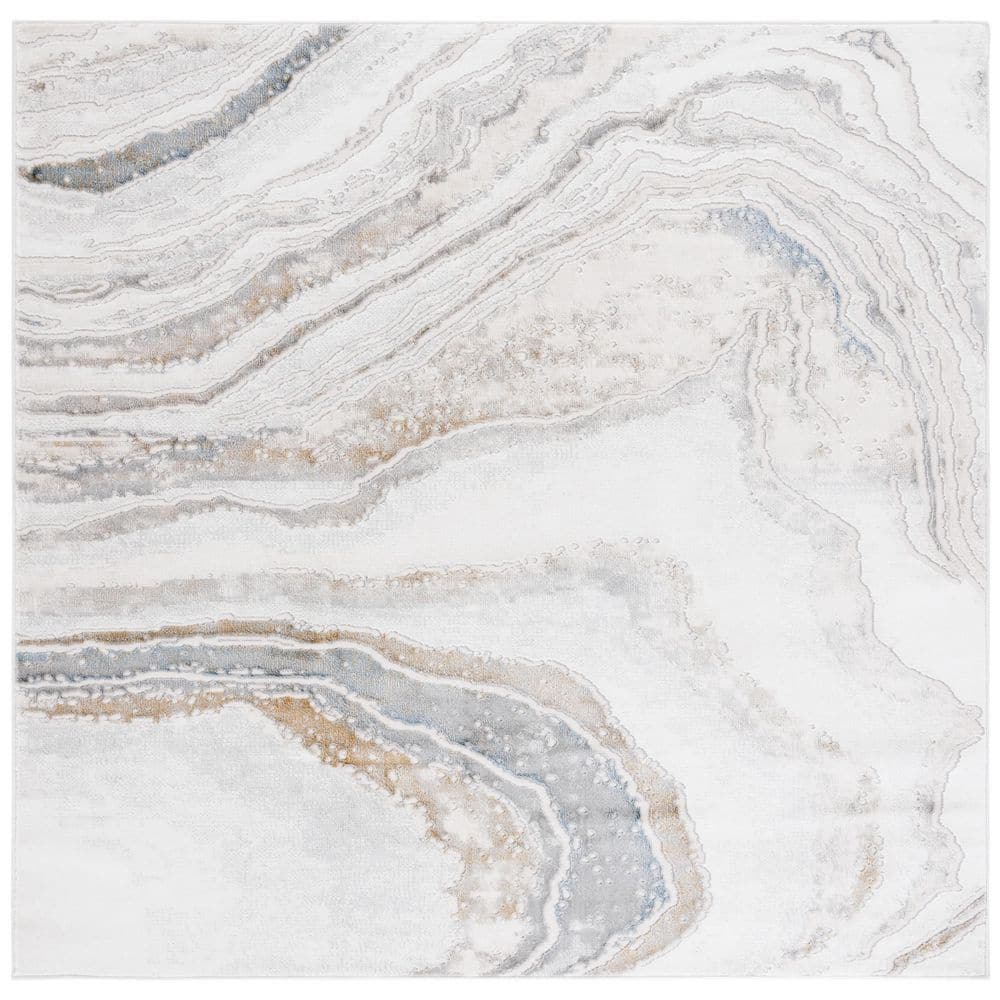SAFAVIEH Easton 7 ft. x 7 ft. Ivory/Beige Blue Abstract Marble Square ...