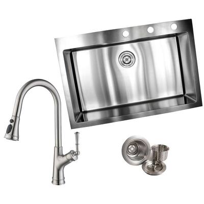eModernDecor Topmount Drop-In 18G Stainless Steel 33 in. 3-Faucet Hole ...