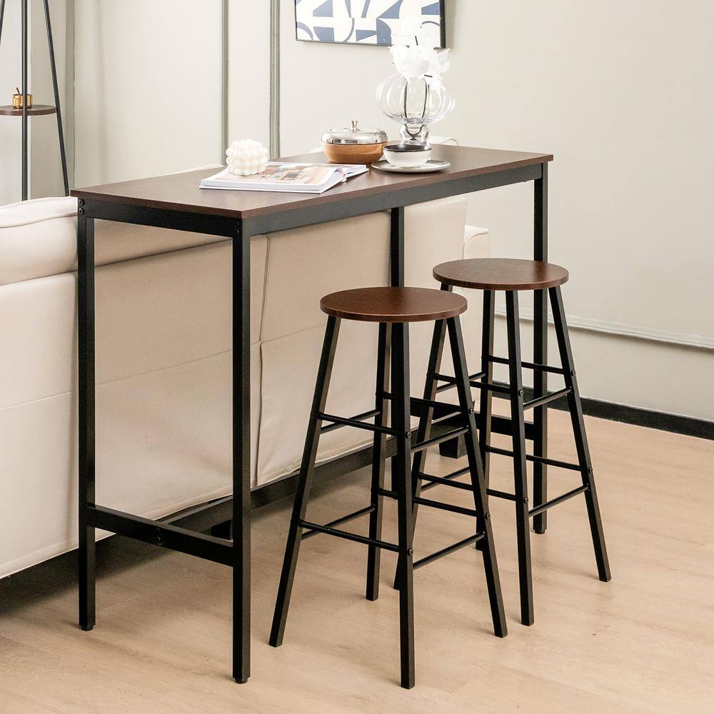 Costway 3-Piece Black And Brown Wood Top Bar Table Set Pub Kitchen ...