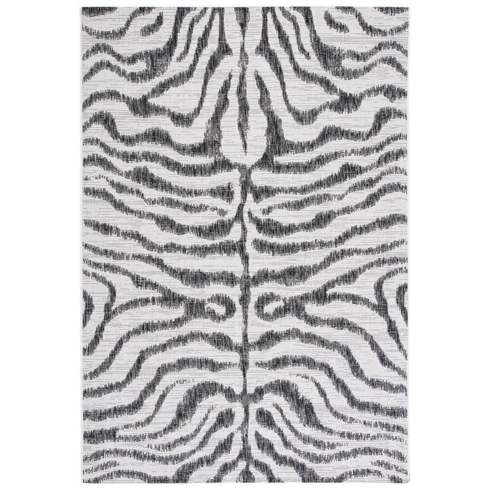 SAFAVIEH Courtyard Ivory/Black 9 ft. x 12 ft. Zebra Indoor/Outdoor Area ...