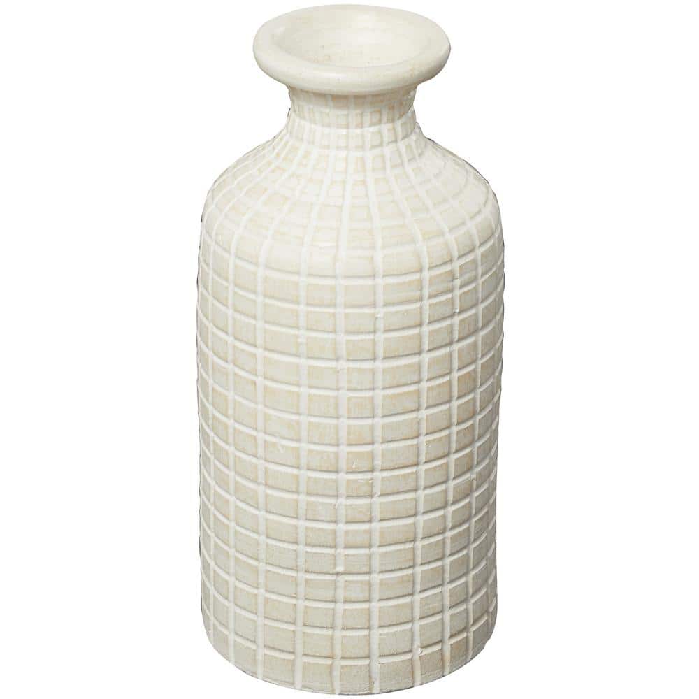 Litton Lane 19 in. Cream Textured Ceramic Geometric Decorative Vase ...