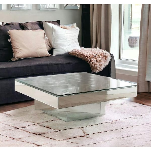 HomeRoots 40 in. Silver Rectangle Glass Coffee Table 2000490732 - The ...