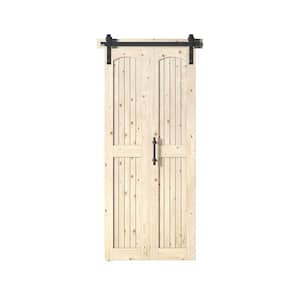 SANDING 30 in. x 84 in. Paneled Dark Walnut Arch Top Pine Wood No ...