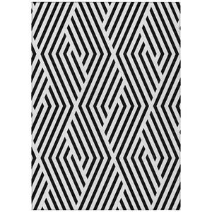 HomeRoots Black and White 9 ft. x 12 ft. Woven Geometric Rectangle Indoor/Outdoor Area Rug ...