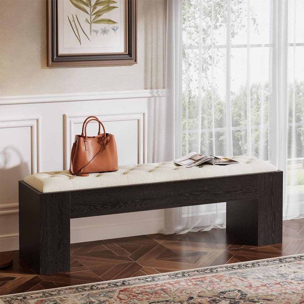 BYBLIGHT 55 in. W Modern Black Entryway Bench,MDF Frame Backless ...