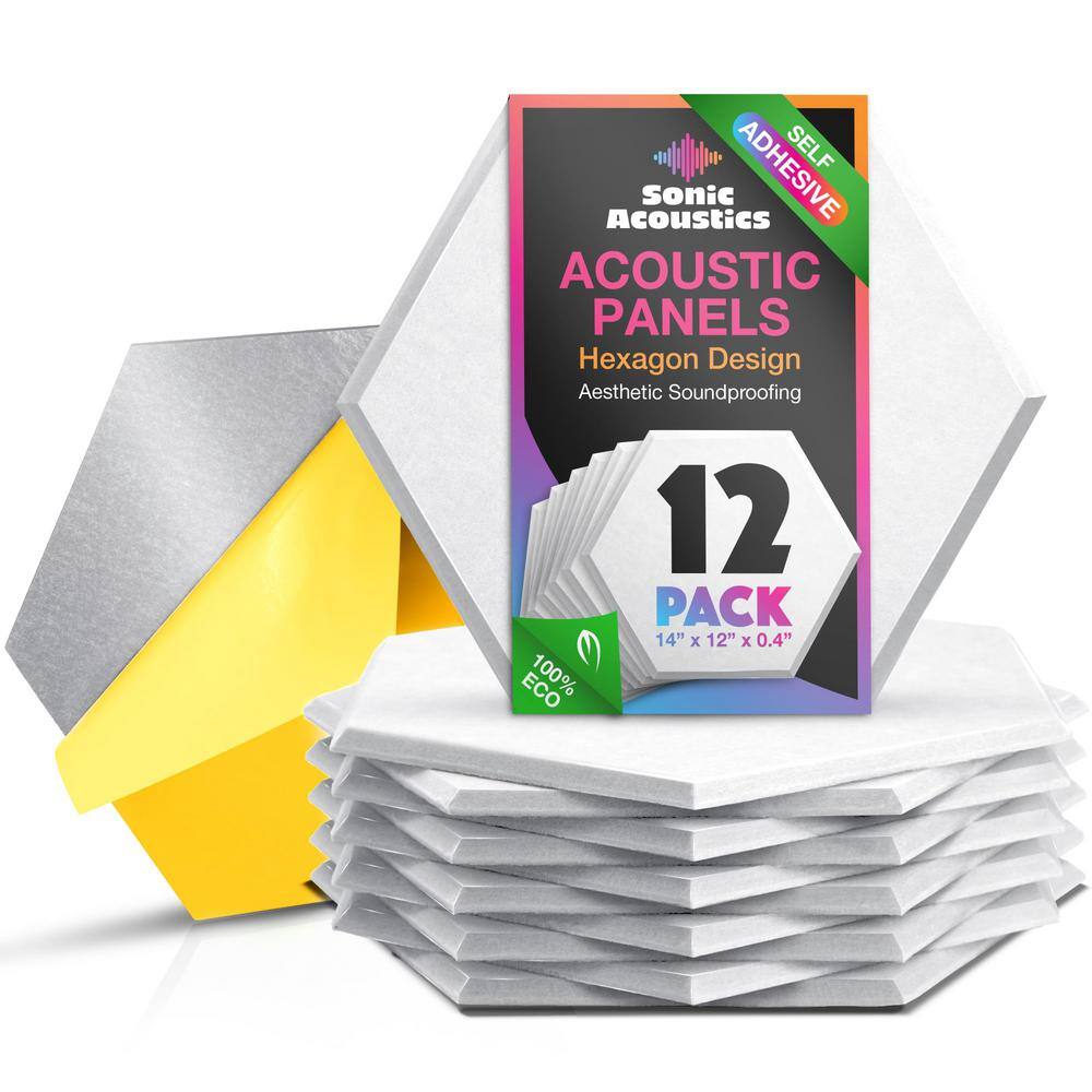 Angel Sar 12-Pack 14" x 12" x 0.4" White Hexagon Acoustic Panels, Sound ...