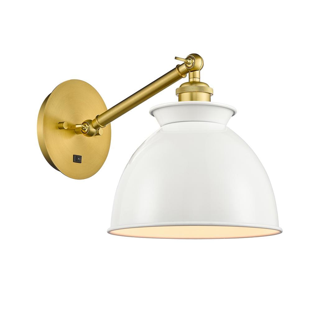 Innovations Adirondack 1-Light Satin Gold, Glossy White Wall Sconce with White Metal Shade 317 ...