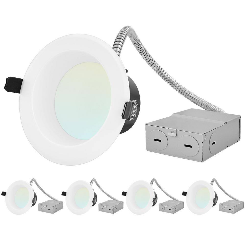 LUXRITE 4 in. LED Recessed Light w/J-Box 12-Watt Selectable 1850 Lumens ...