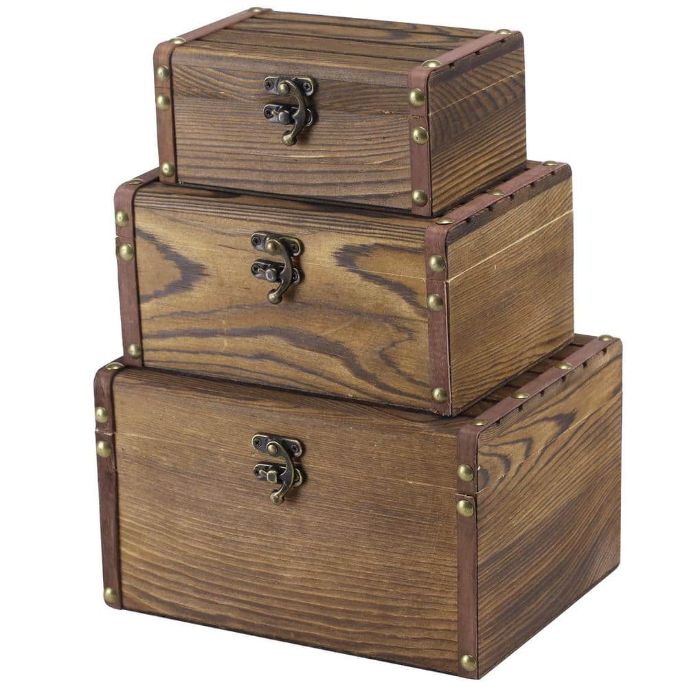 Afoxsos Rustic Brown Wood Decorative Box with Latch 3-Pack SNPH003IN827 ...
