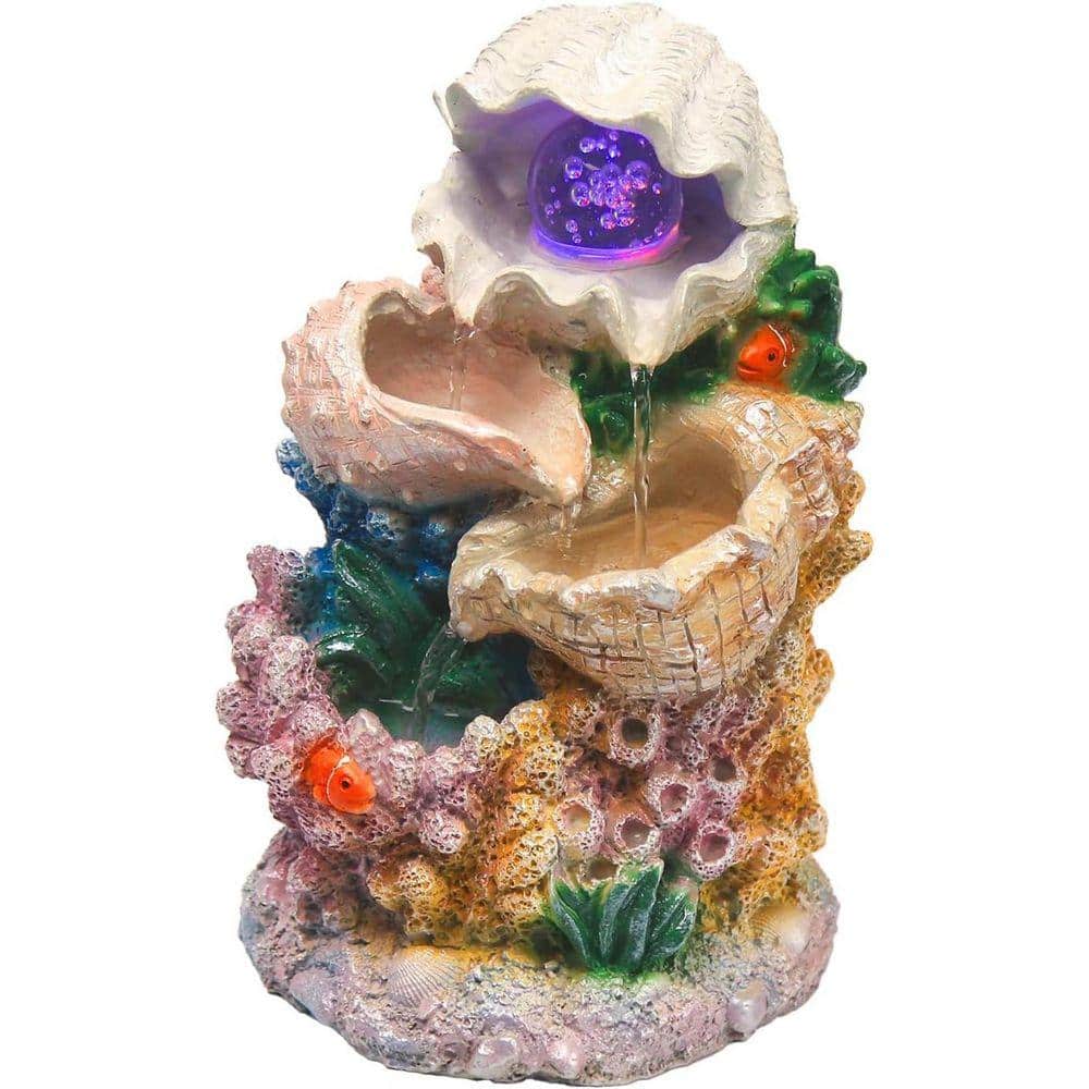 Tabletop Waterfall Fountain Indoor Coral Seashell Tabletop Water ...