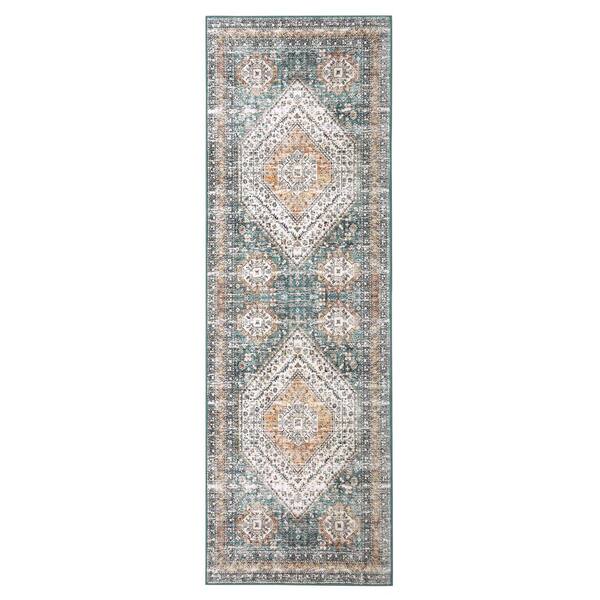 Garvee Teal 2 ft. x 6 ft. Vintage Persian Geometric Runner Rug LS_PHO ...