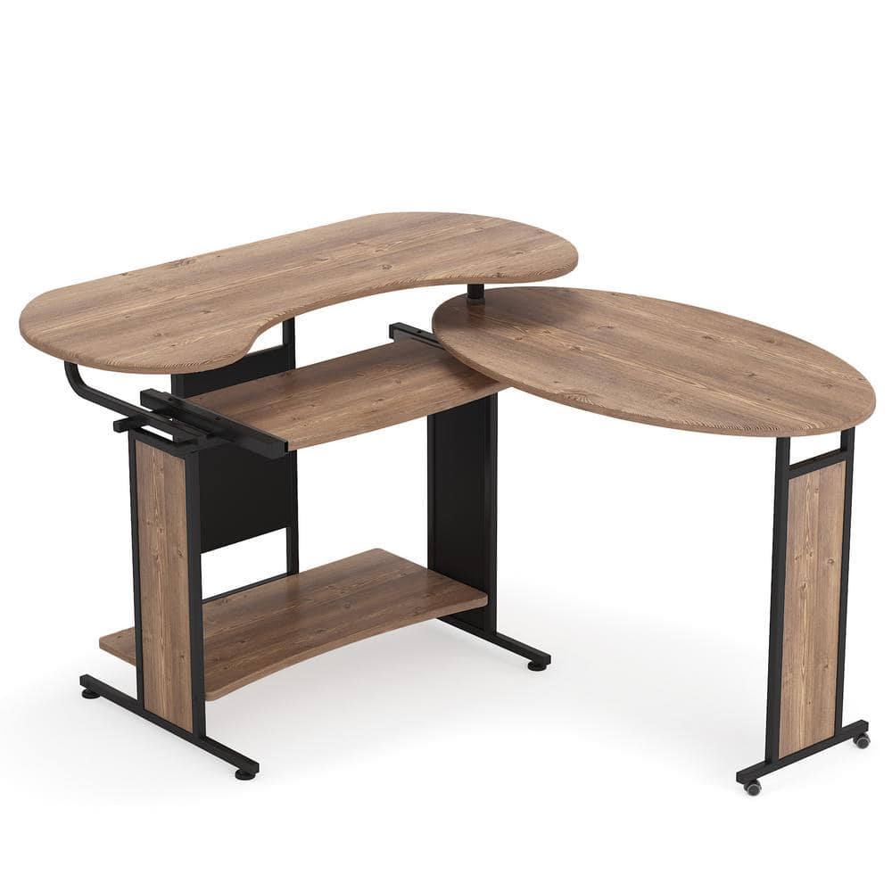 Tribesigns Lantz 50 in. L-Shaped Desk Brown Engineered Wood Rotating ...