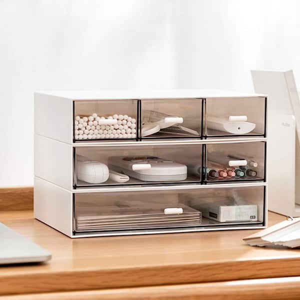 White 9 in. x 6.5 in. ABS Plastic Stackable Desk Organizer with 6 ...