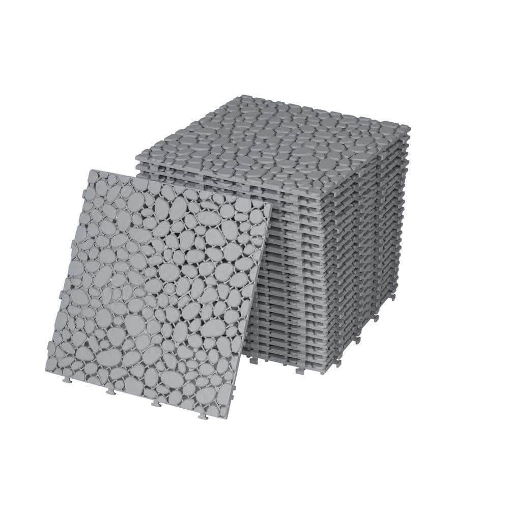 FIROMO 12 in. x 12 in. Gray Plastic Waterproof Cobblestone Pattern ...