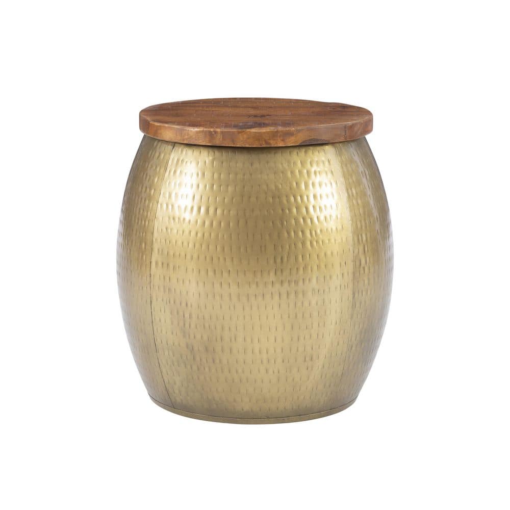 Linon Home Decor Wagner Metal 19.25 in. Brass Round Wood Top Accent End ...