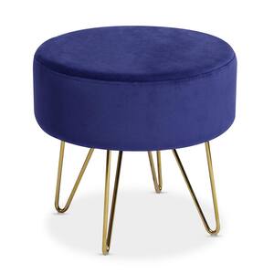 Glamour Home Anna Blue Velvet with Golden Accent Base Medium Size Round ...